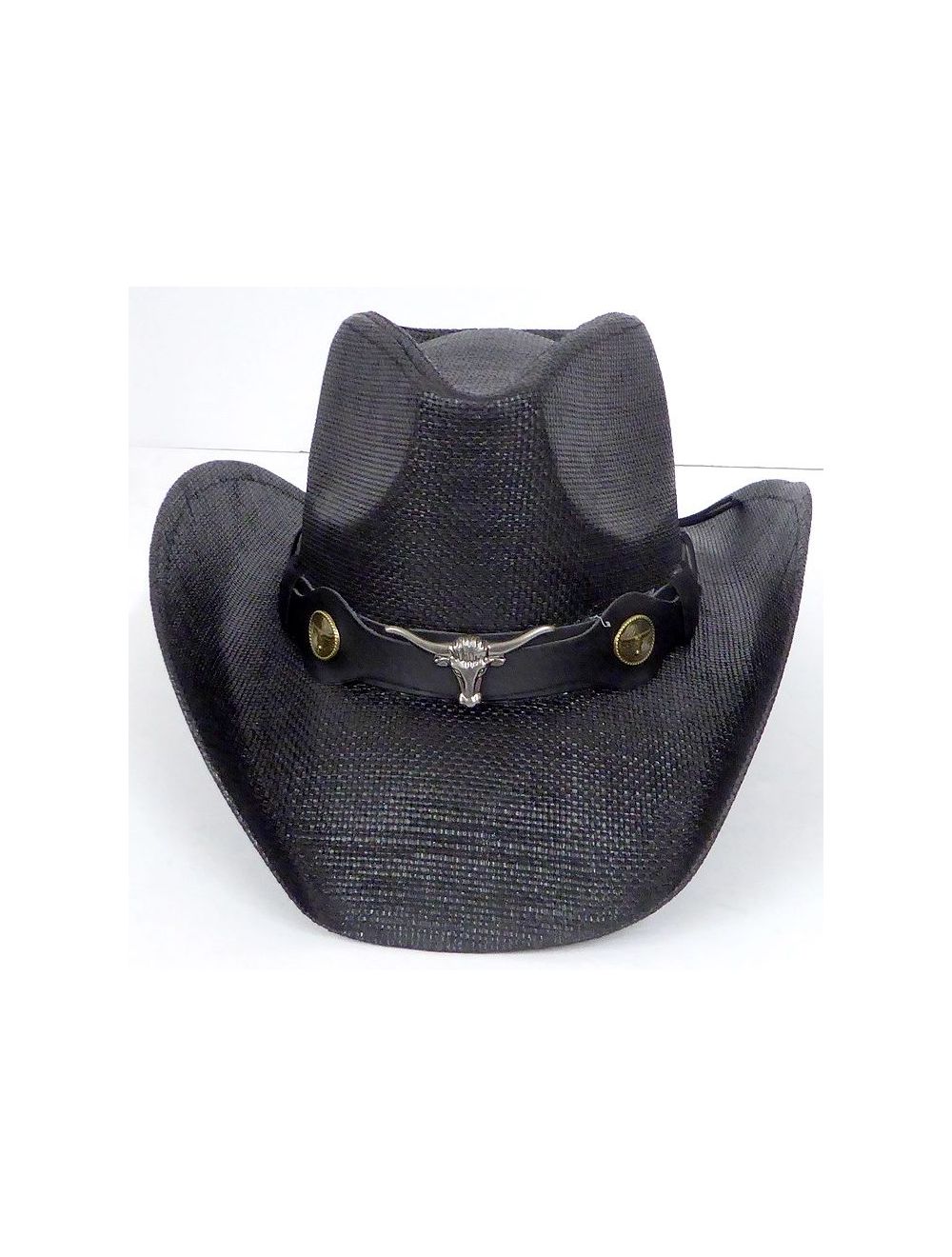 LONGHORN BLACK STRAW HAT