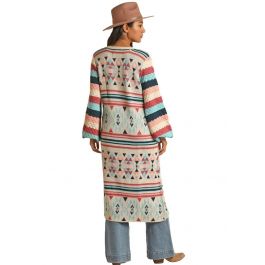 Panhandle Womens Powder River Jacquard Aztec Cardigan Duster