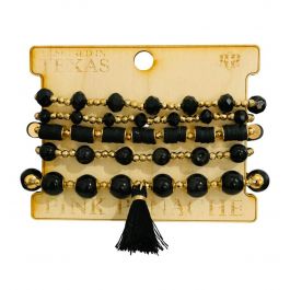 Pink Panache Black Wood And Shining Bead Bracelet