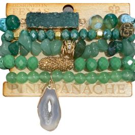 Pink Panache Green Bead Bracelet Set