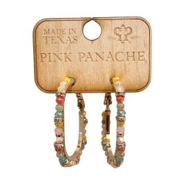 Pink Panache Multi-Color Beads Clear Rhinestone Rondelle Oval Hoop Earrings